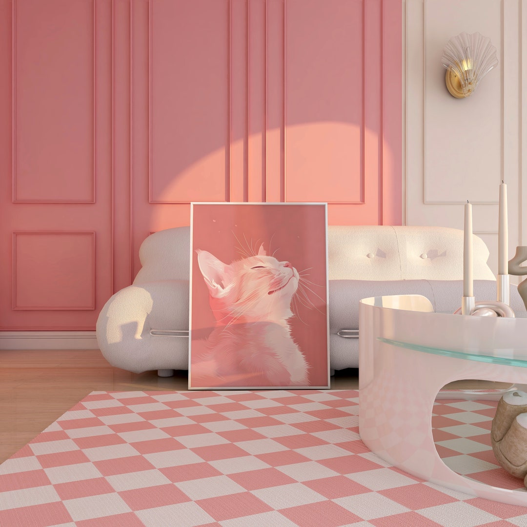 Pink Cat Wall Art Print • Printed Poster • A4, A3, A2, A1 • High ...