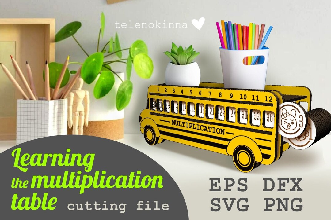 Multiplication Table School Bus SVG File for Lazer Cutting, Easy DIY ...