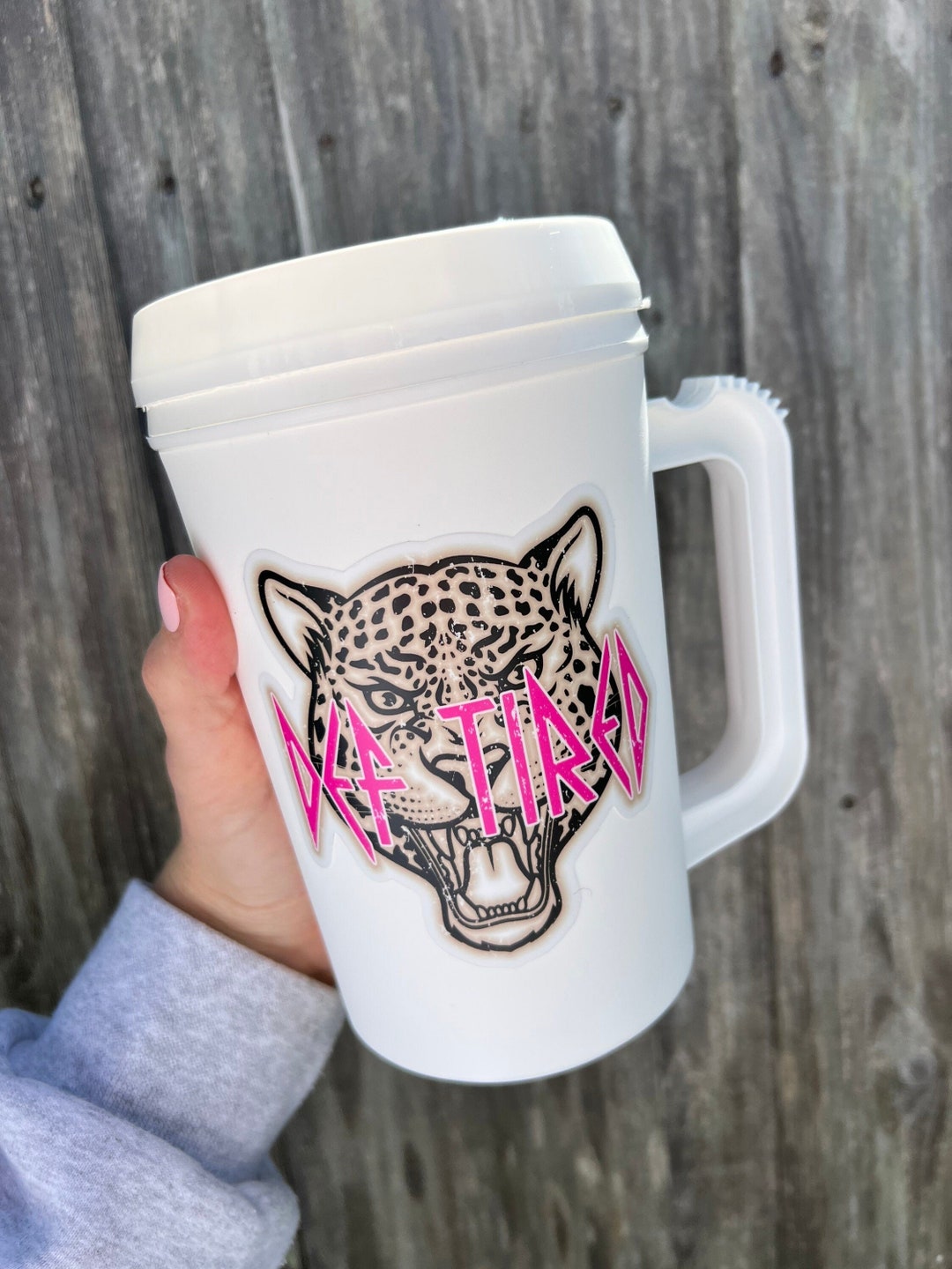 Def Tired MEGA MUG 22oz Retro Thermos Mug - Leopard Pink Summer Spring ...