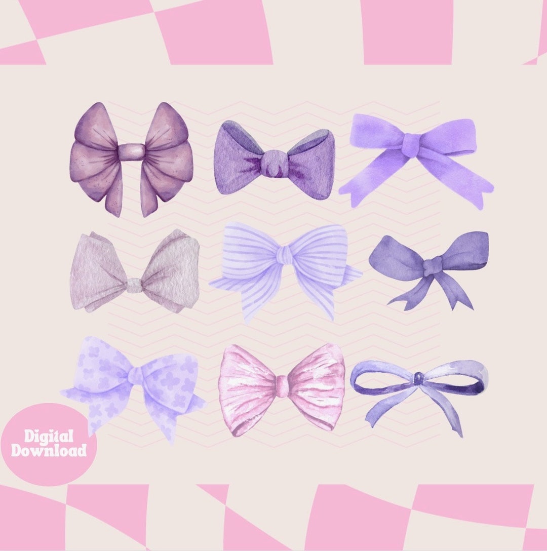 Coquette Purple Bows PNG File, Pink Bows, Cute Girl Era, Grandmillenial ...