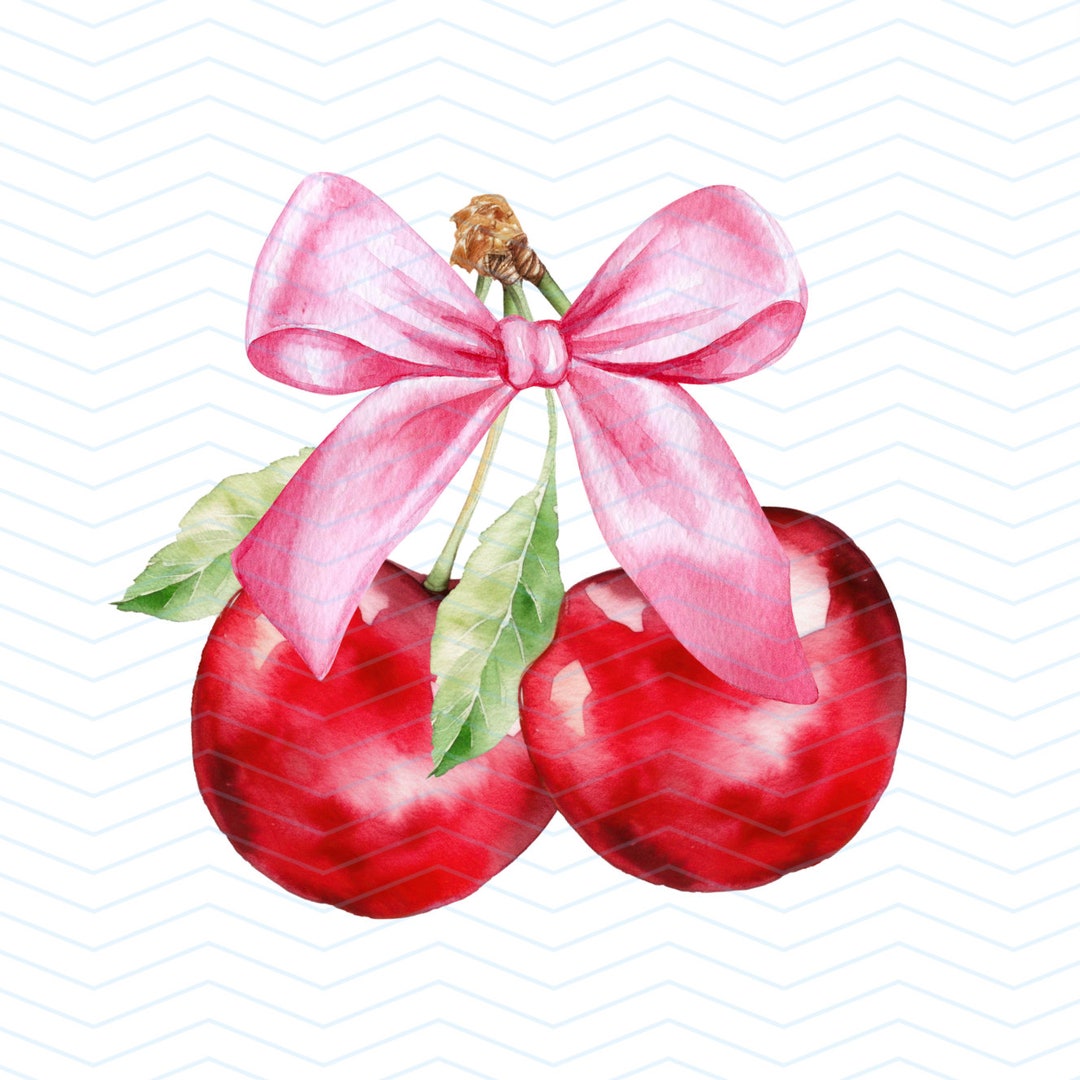 Coquette Cherry Cherries Pink Bow SVG File, Cute Girl, Grandmillenial ...