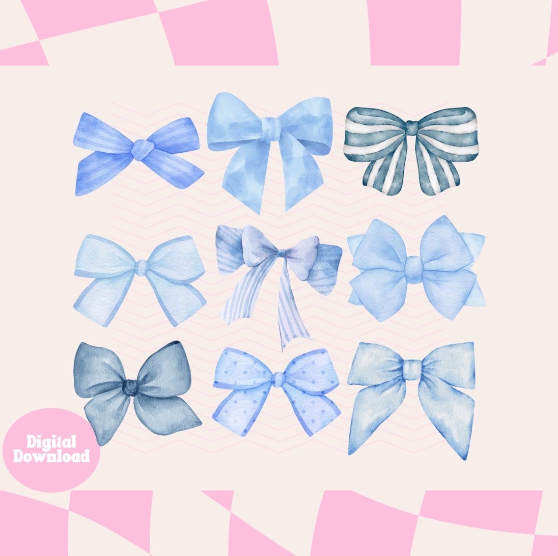 Coquette Blue Bows PNG File, Pink Bows, Cute Girl Era, Grandmillenial ...