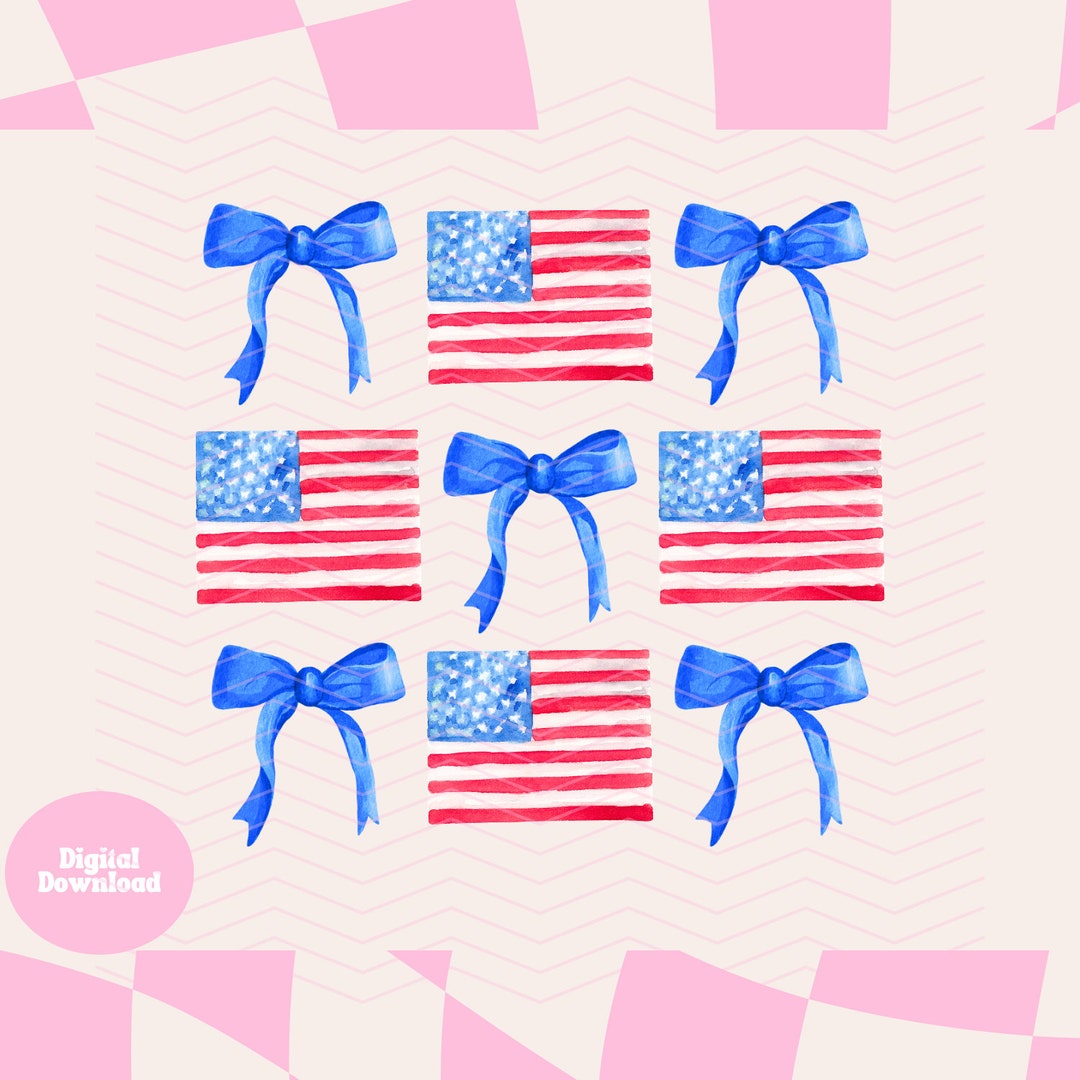 Coquette USA Blue Bow Flag SVG PNG File, Cute Girl Era, Grand Millenial ...
