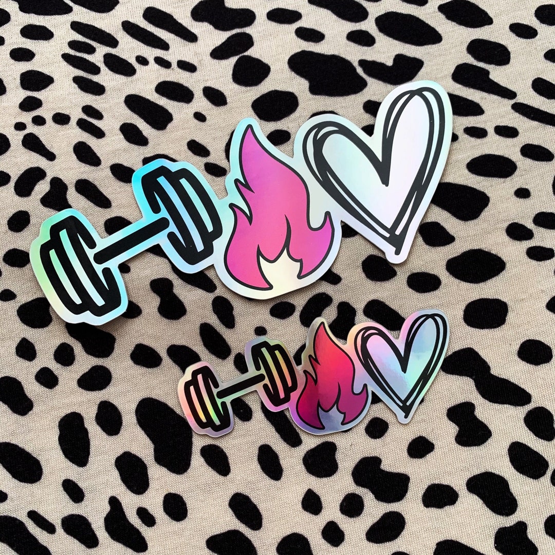 Dumbbell Flame Heart Holographic Vinyl Sticker - Beachbody Coach ...