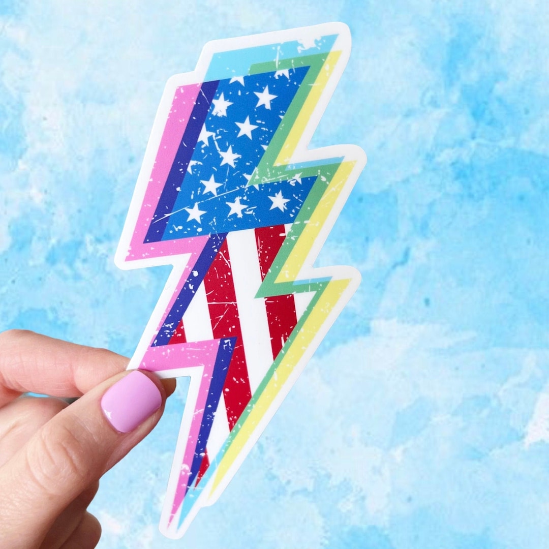 USA Lightning Bolt Full Color Sticker - Memorial Day - July 4th ...