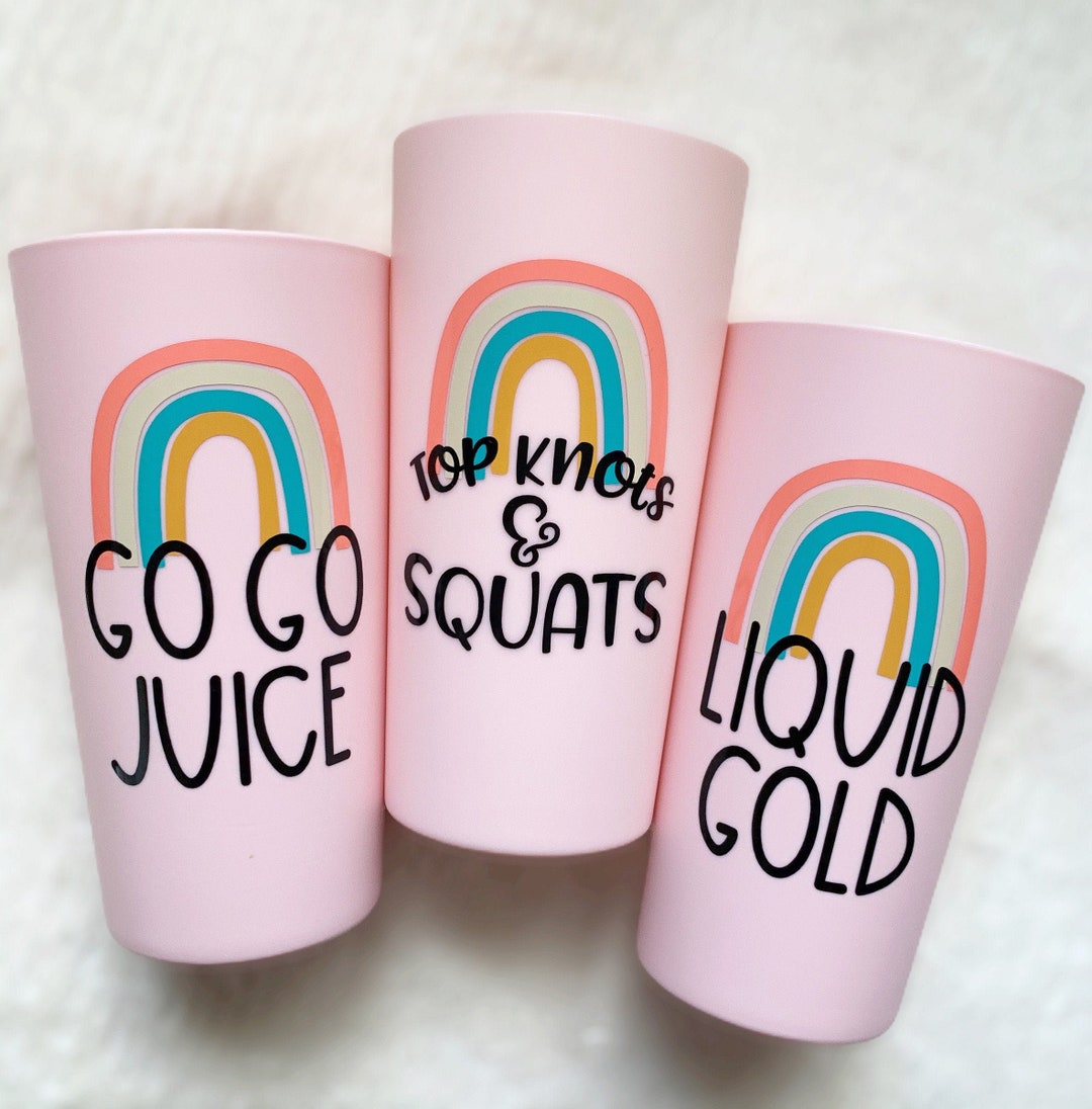 Go Go Juice/ Liquid Gold/ Top Knots & Squats Boho Rainbow Blush Tumbler ...