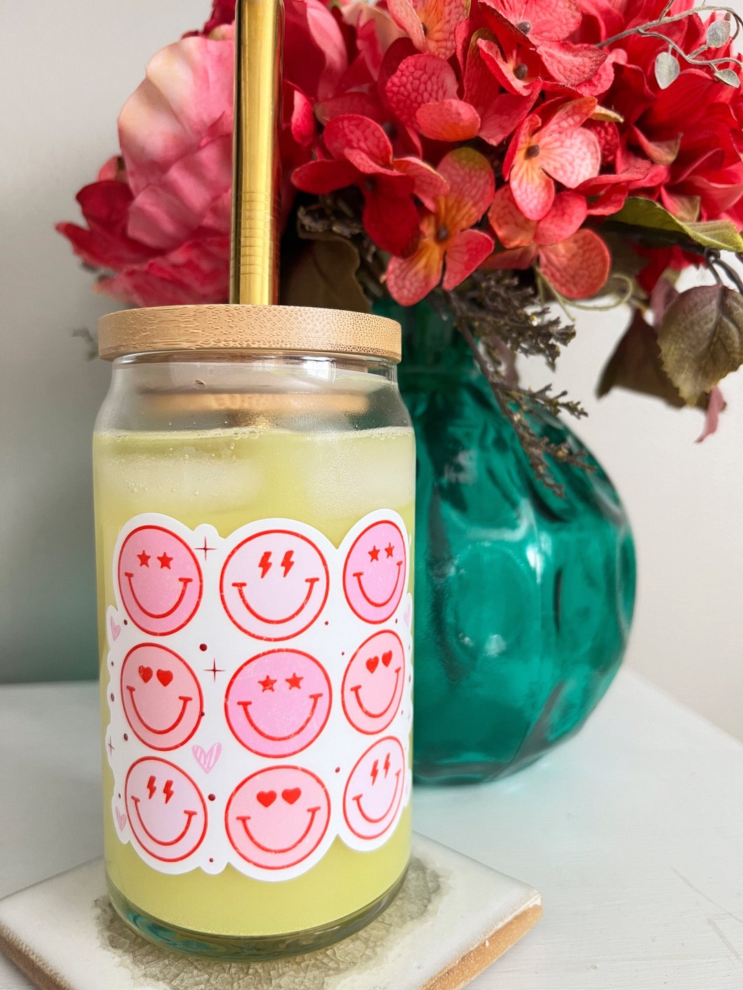 Valentine Pink Smileys Heart Eye Cute Full Color Sticker - Sticker Only ...