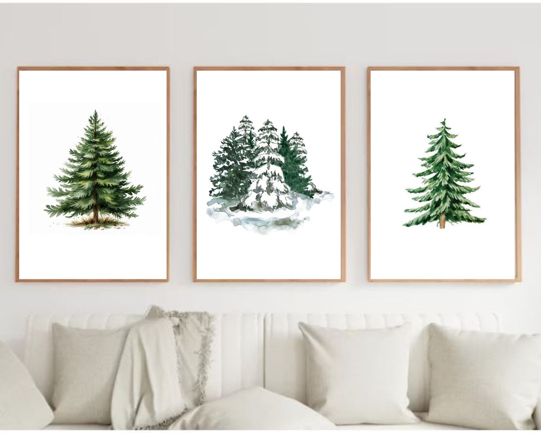 Watercolor Christmas Pine Tree Set of 3 Christmas Tree Decoration ...