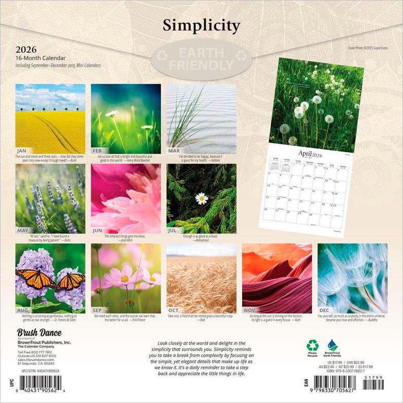 Simplicity Calendar 2026 | Square 30cm X 30cm | 100% Plastic Free - Etsy
