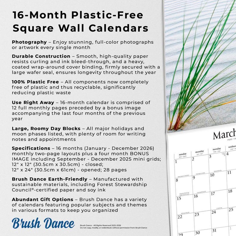 Simplicity Calendar 2026 | Square 30cm X 30cm | 100% Plastic Free - Etsy