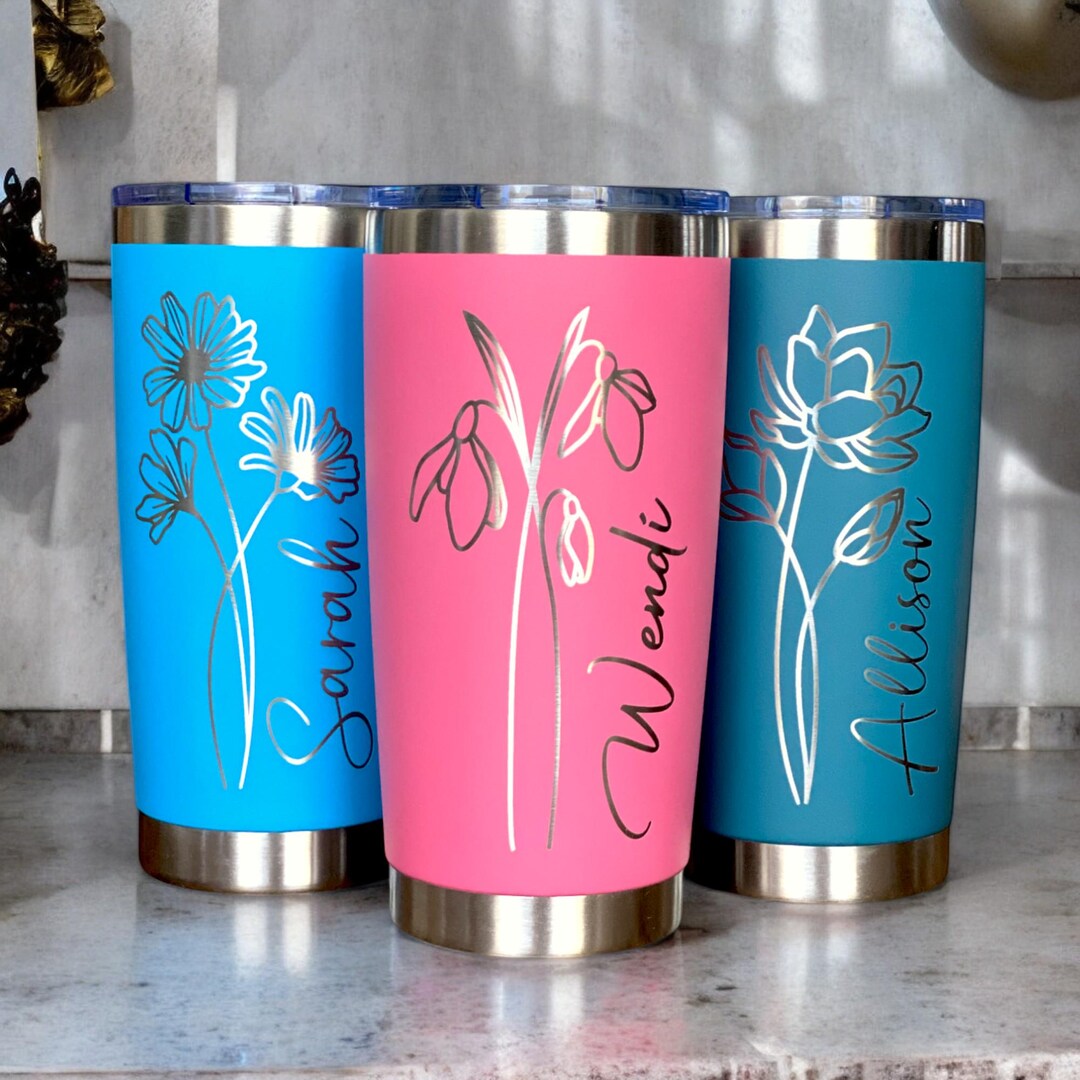Personalized Birth Flower 20oz Tumbler, Laser Engraved Custom Name ...