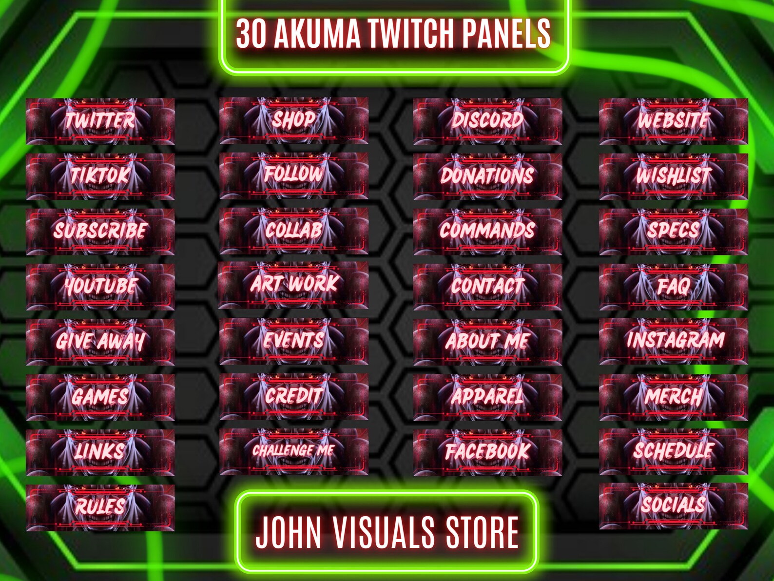 Twitch Akuma Anime Overlay Bundle Set of 30 Red Panel for Stream ...