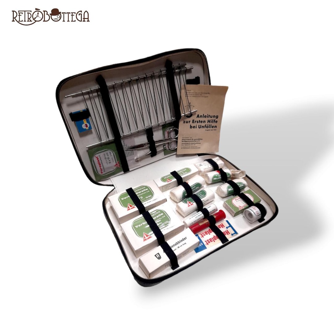 1960s German First Aid Kit for Road Accidents in Black Leather Case ...