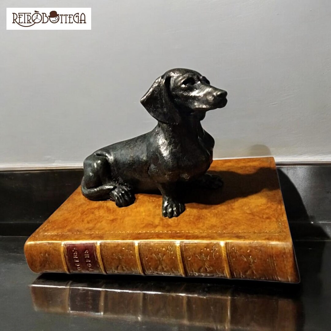 Dachshund Dog Paperweight in Bronze Sitting on Resin Book - Etsy