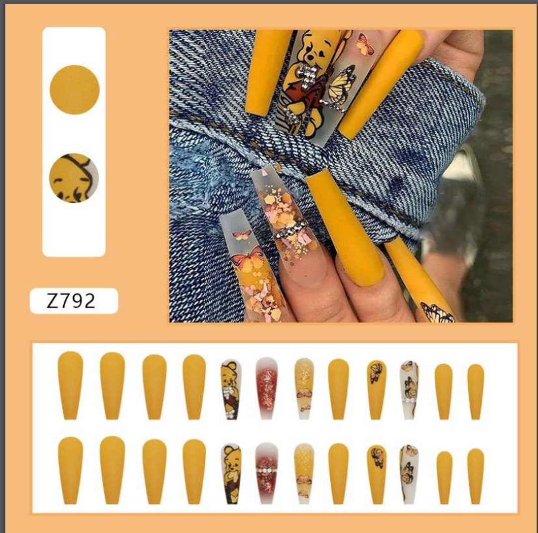 Cute Long Coffin Press on Nails Winnie the Pooh - Etsy