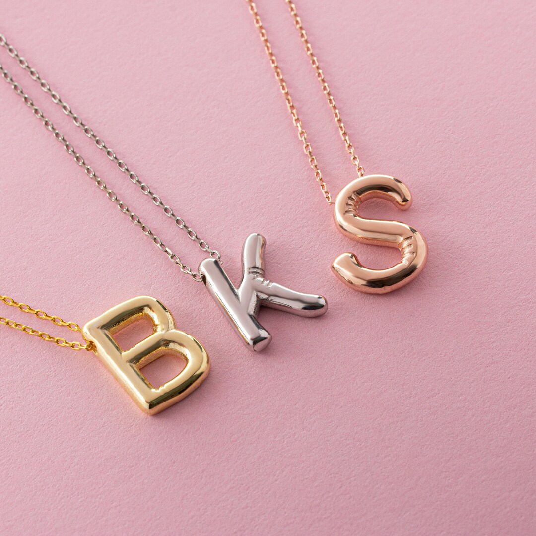 Balloon Letter Necklace , 3D Initial Necklace , Bubble Letter Necklace ...