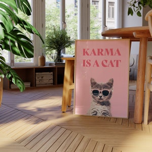 Karma is A Cat Digital Print | Pink Print | Girly Wall Art | Preppy ...