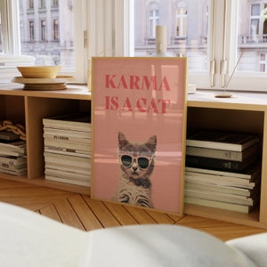 Karma is A Cat Digital Print | Pink Print | Girly Wall Art | Preppy ...