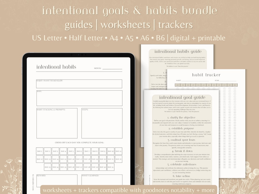 Intentional Goal + Habit Setting Bundle | Digital or Printable Guides ...