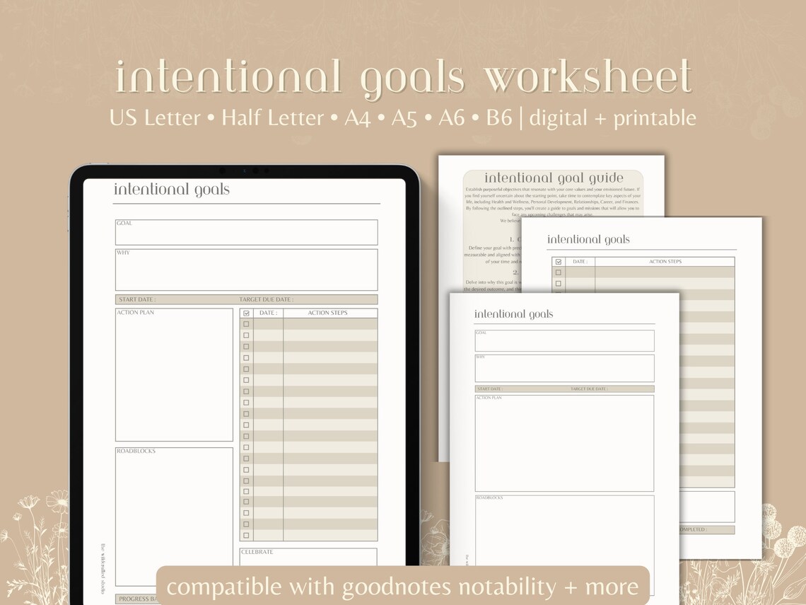 Intentional Goal Setting Guide Worksheet Digital or Printable Sizes US ...