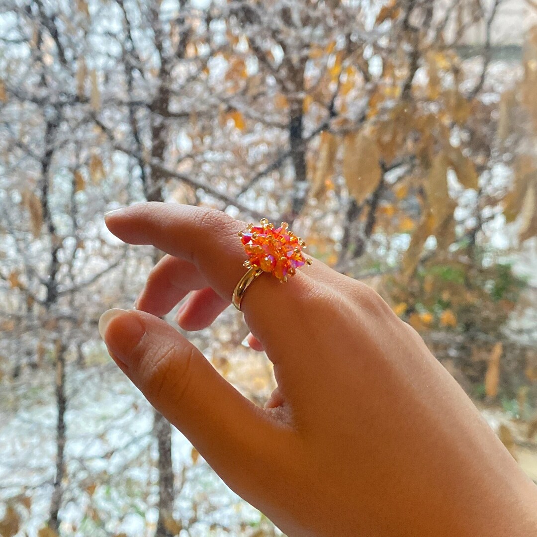 Handmade Jewelry Ring Pink Crystal Bead Ring Rings for Woman - Etsy