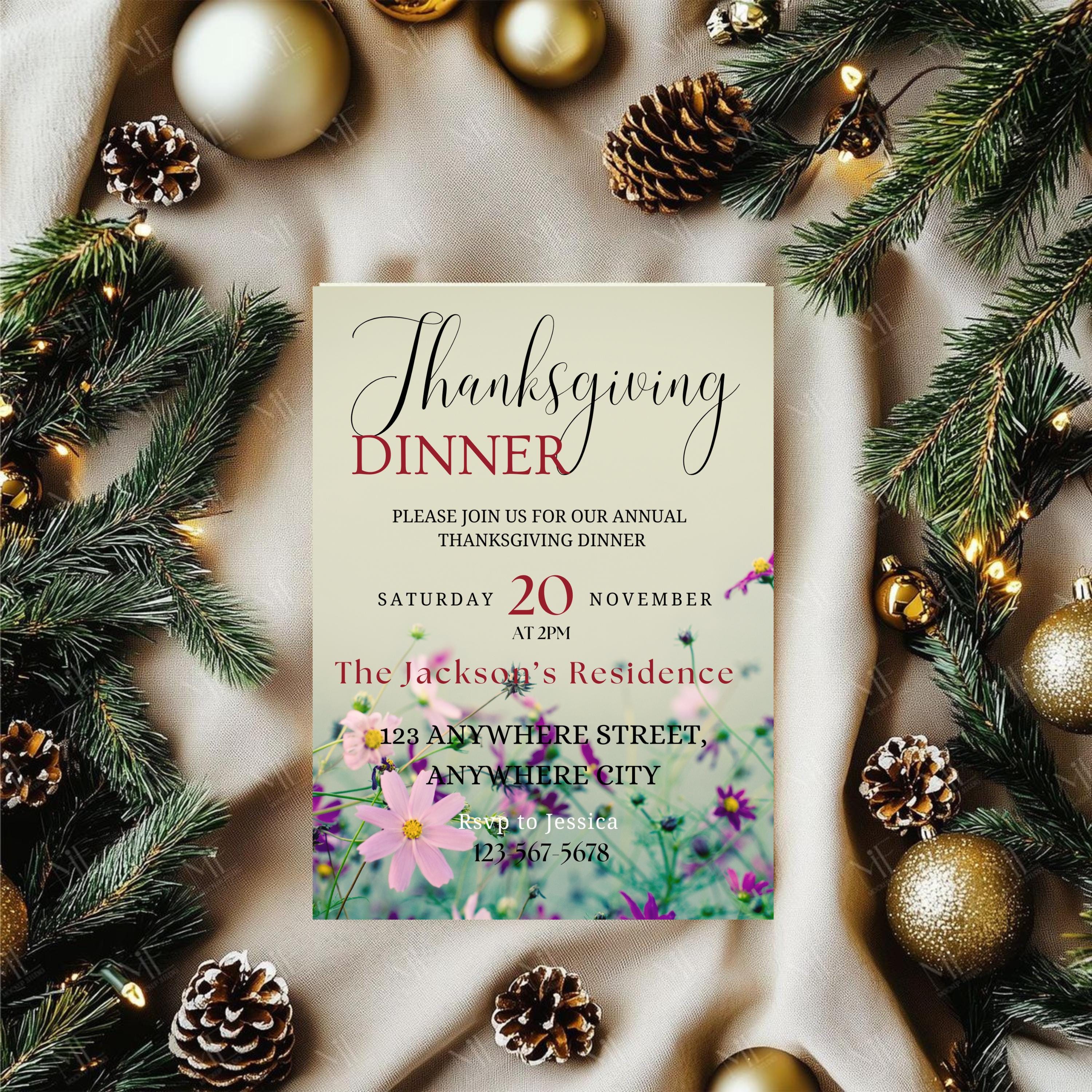 Editable Thanksgiving Dinner Invitation Template | Pumpkin, Floral ...