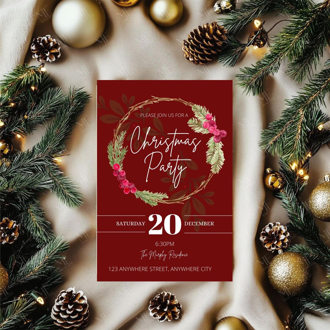 Editable Christmas Party Invitation Template | Festive Holiday Invite ...