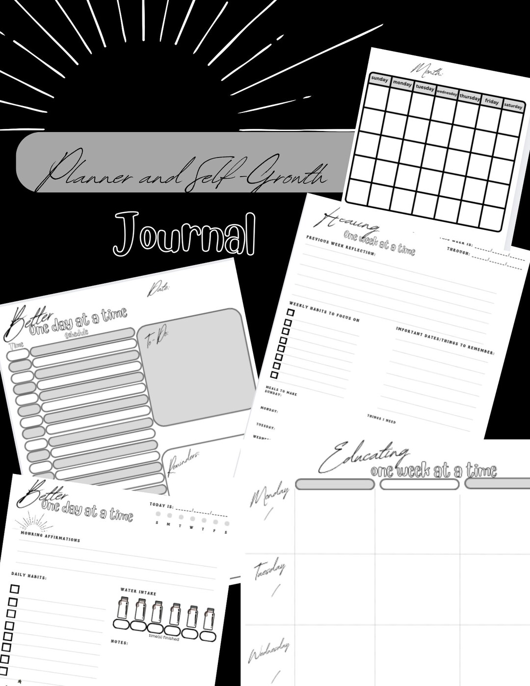 Printable Planner & Self-growth Journal Daily, Weekly, Month Reflection ...
