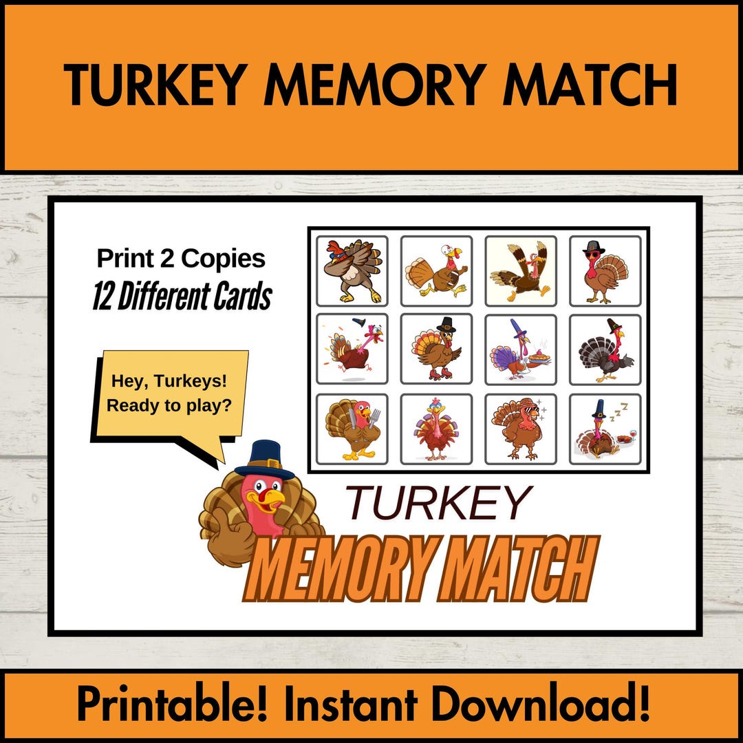 Thanksgiving Turkey Memory Match Game: Fun Holiday Activity (digital ...