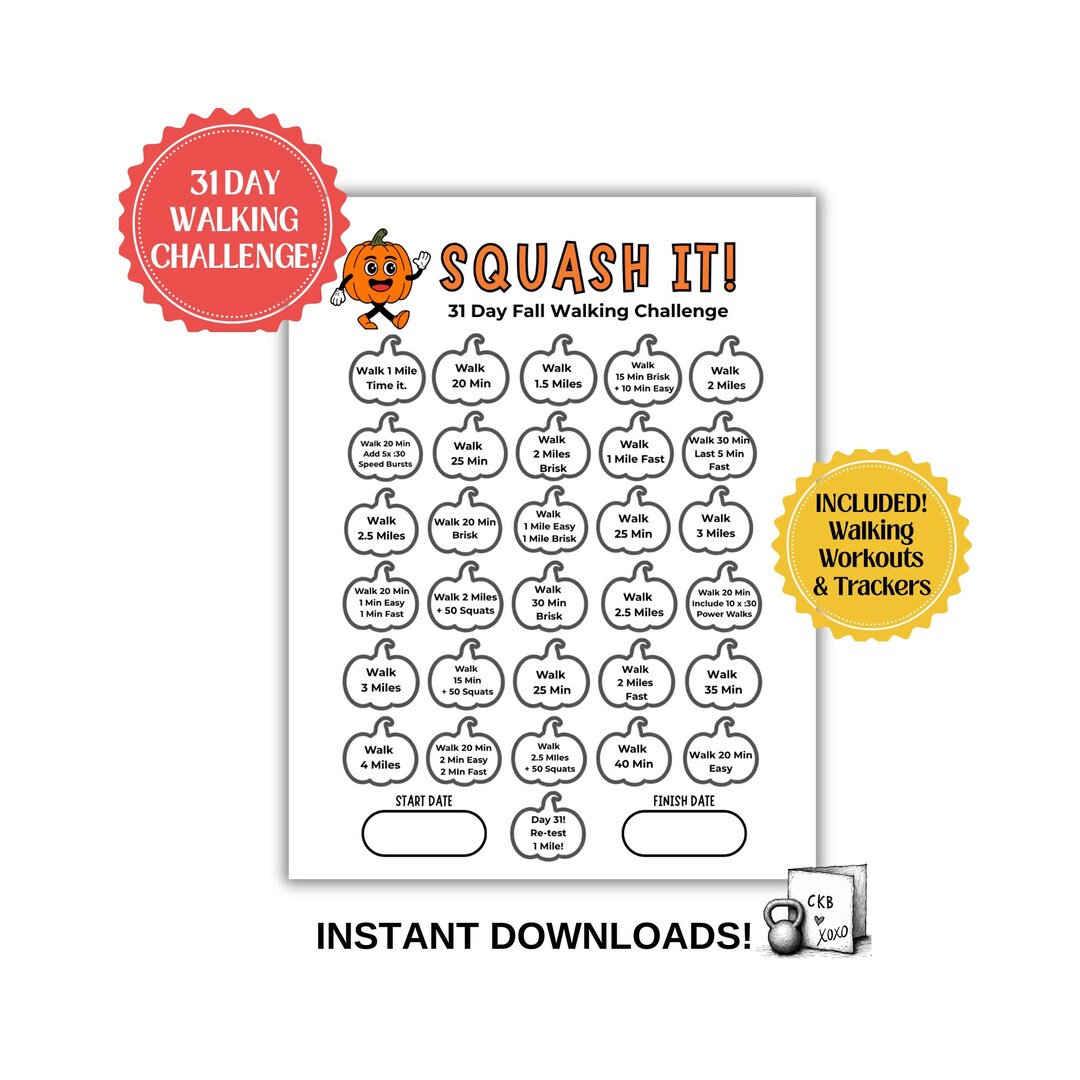 Fun Fall Walking Challenge | 31-day Fitness Tracker | Printable Fitness ...