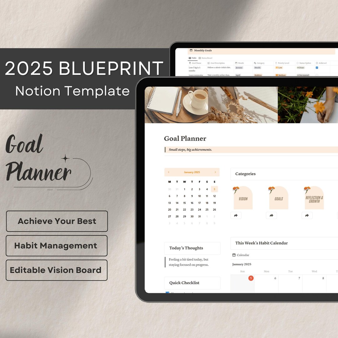 2025 Goal Planner, Notion Life Vision Dashboard, Goal Setting Planner ...
