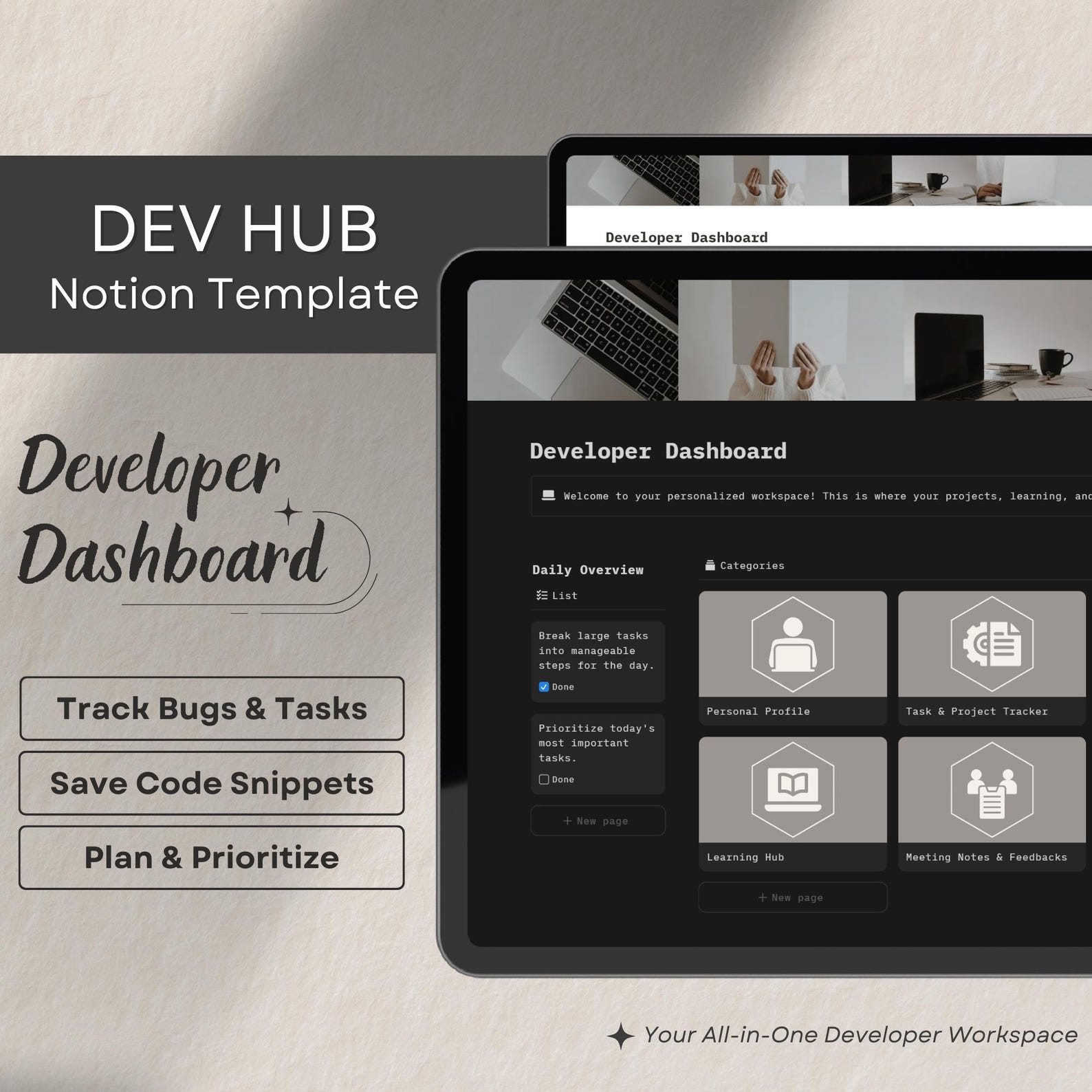 Developer Planner Notion Template, Project Management Dashboard, Task & Bug Tracker, Code ...