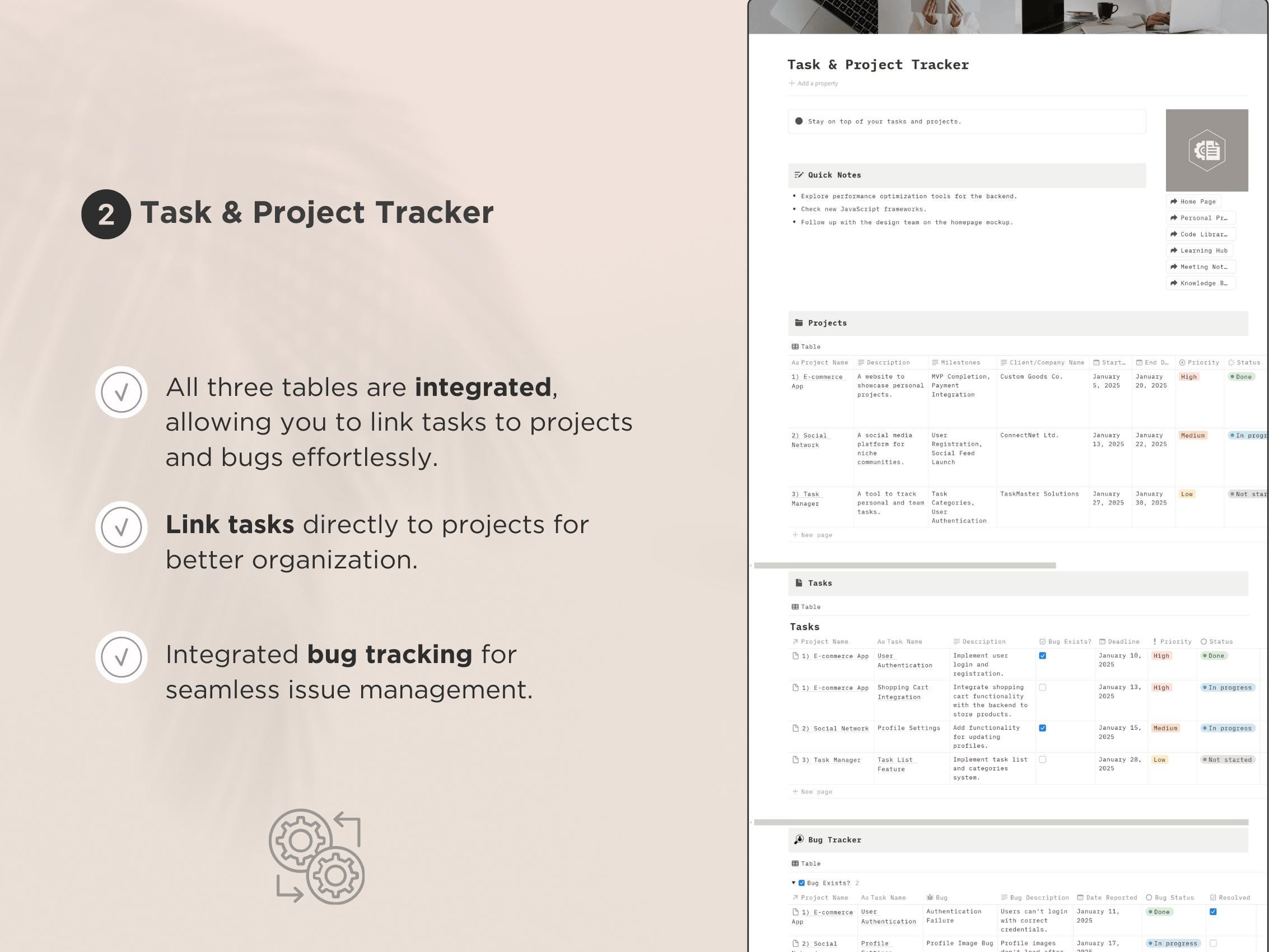 Developer Planner Notion Template, Project Management Dashboard, Task ...