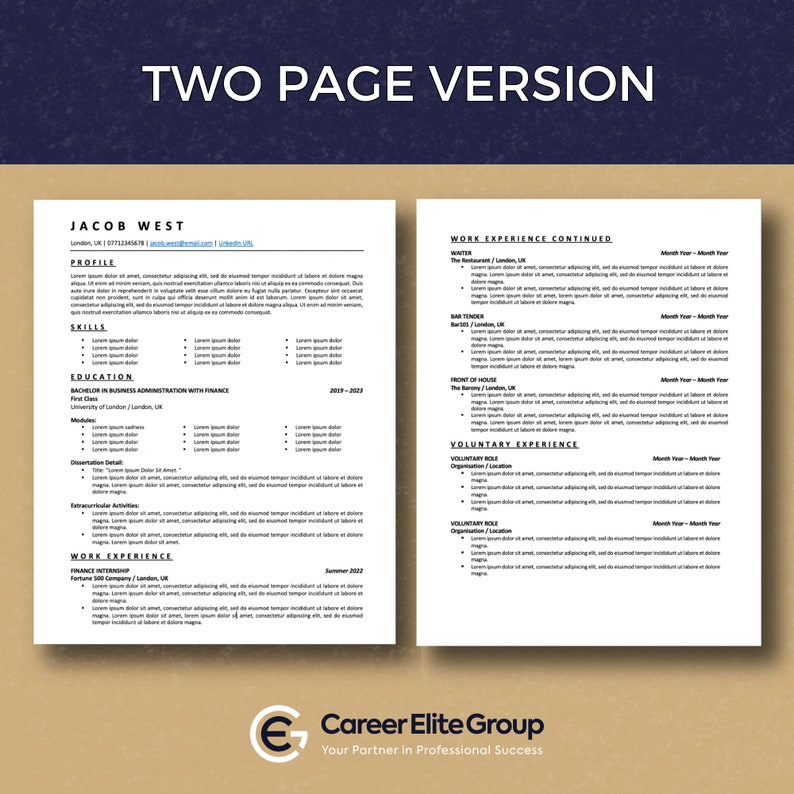 CV Template UK, Graduate and Early Career Cv Template, Ats-friendly Cv ...