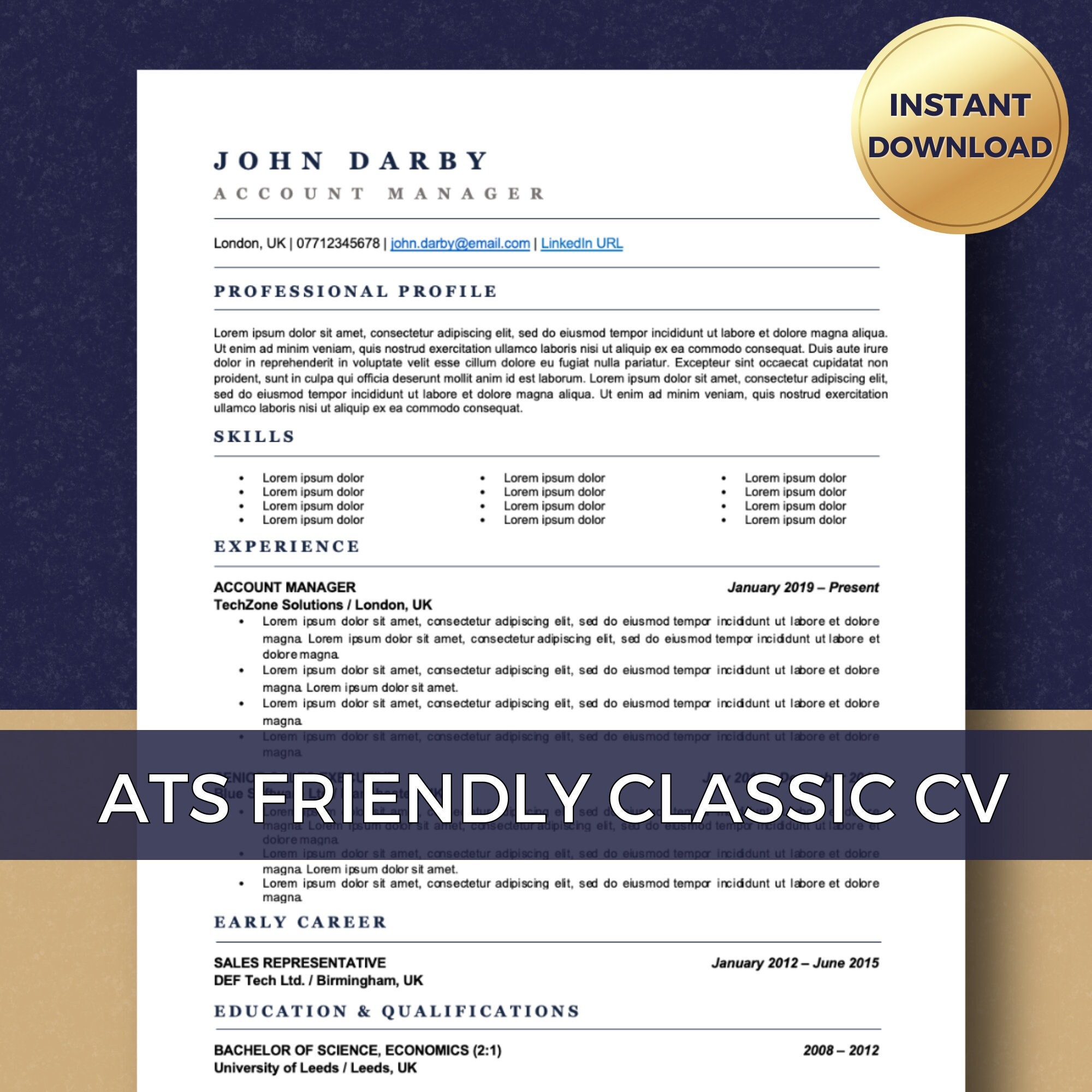 ATS Friendly CV Template for Microsoft Word, Cv and Cover Letter ...