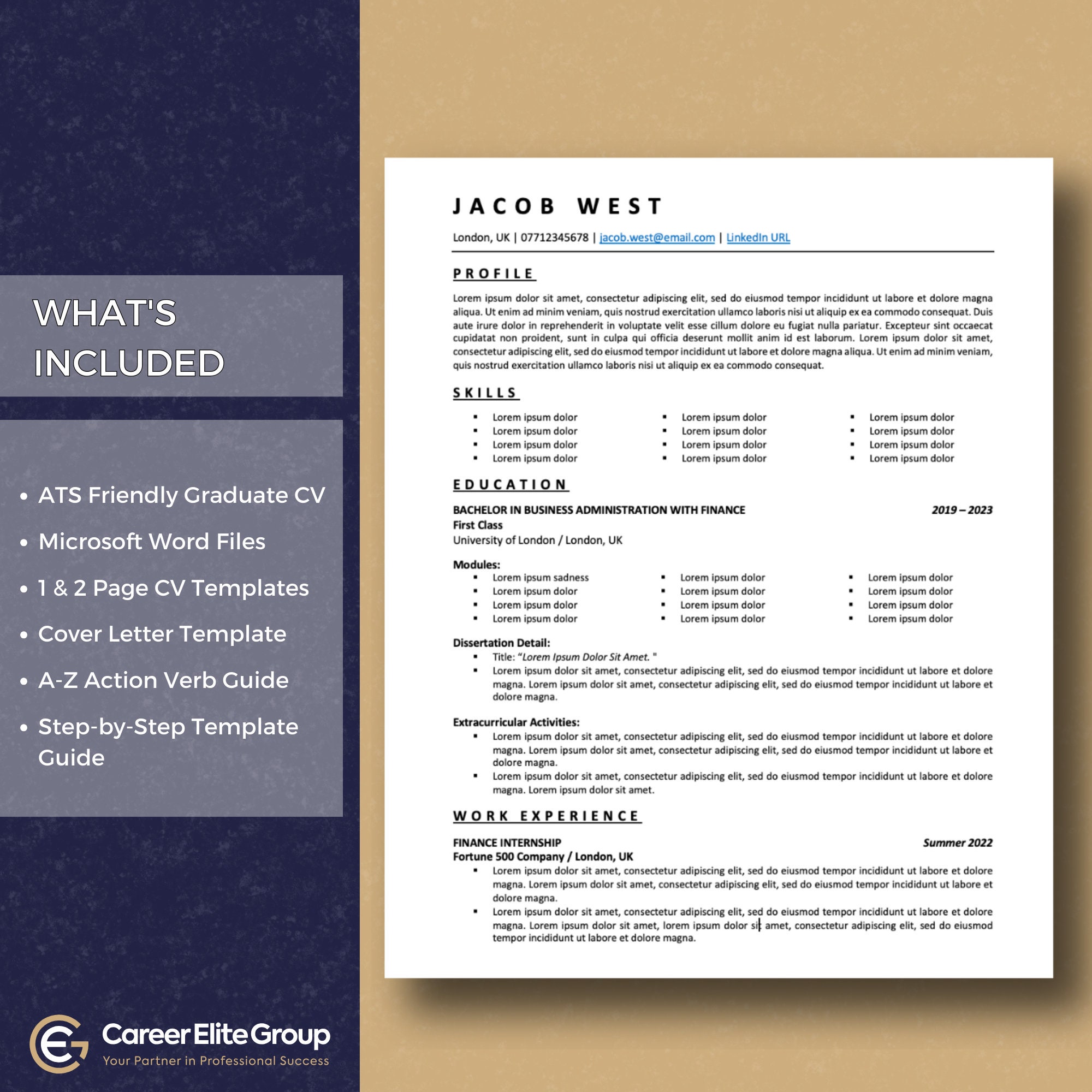 CV Template UK, Graduate and Early Career Cv Template, Ats-friendly Cv ...