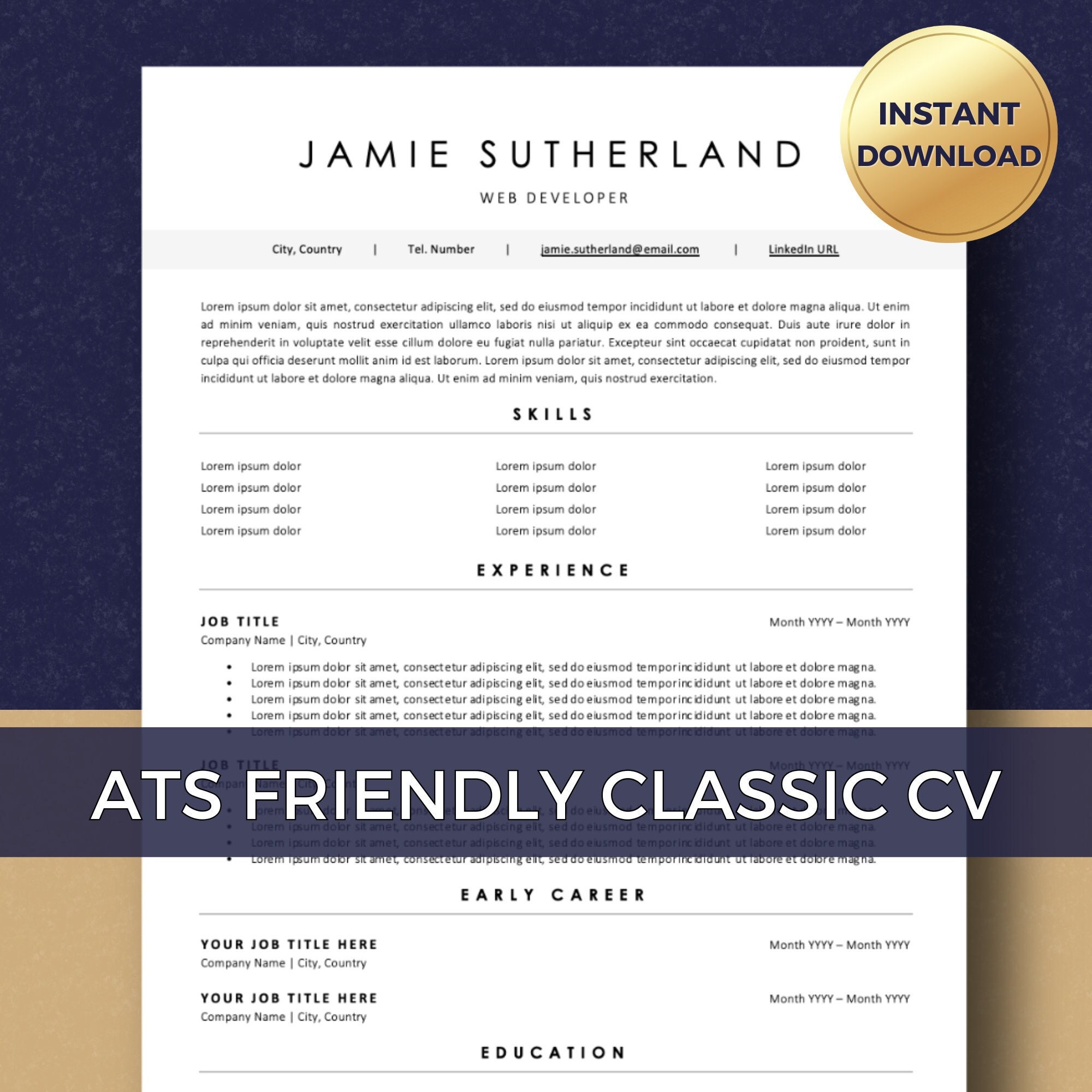 Professional CV Design Template for Word CV Templates Cv - Etsy