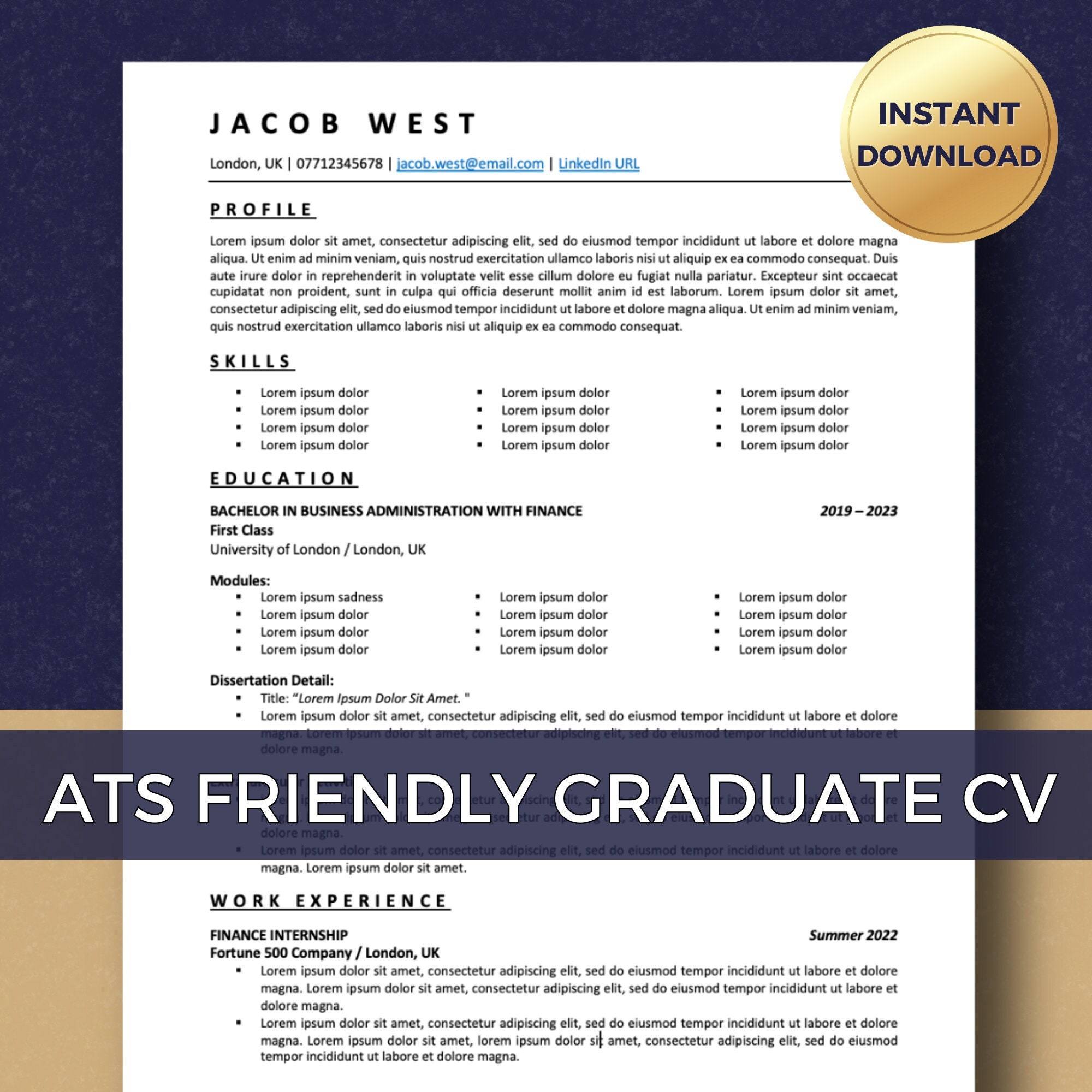 CV Template UK, Graduate and Early Career Cv Template, Ats-friendly Cv ...