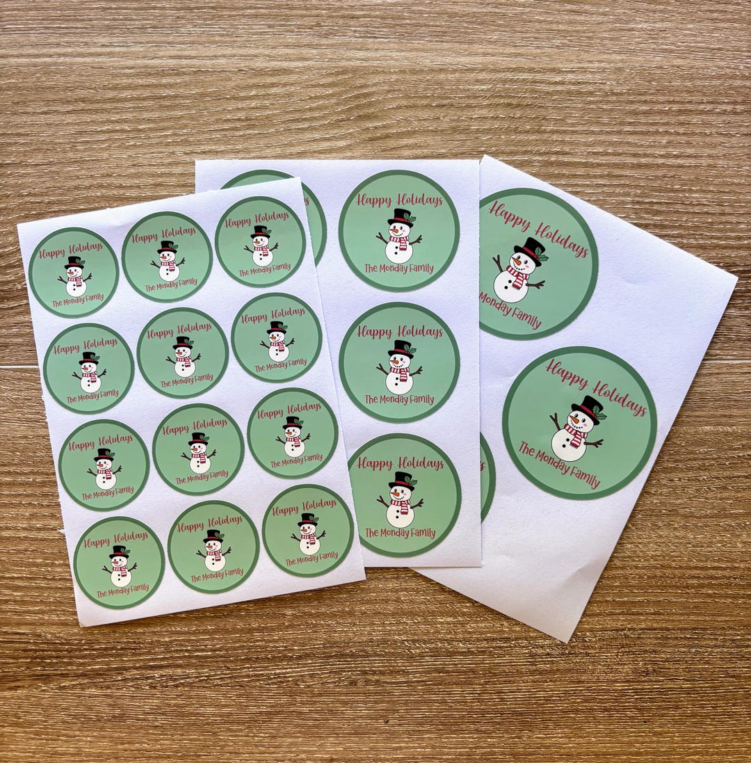 Customizable Snowman Holiday Stickers - 3 Size Options | Happy Holiday ...