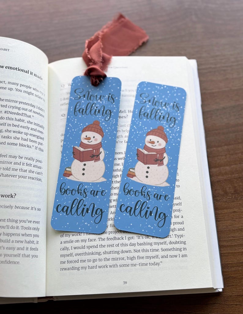 Snow is Falling Books Are Calling Snowman Bookmark - Etsy