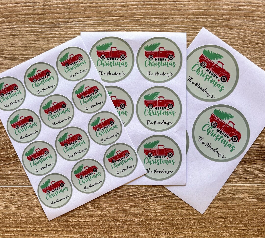 Customizable Christmas Pick up Truck Holiday Stickers - 3 Size Options ...