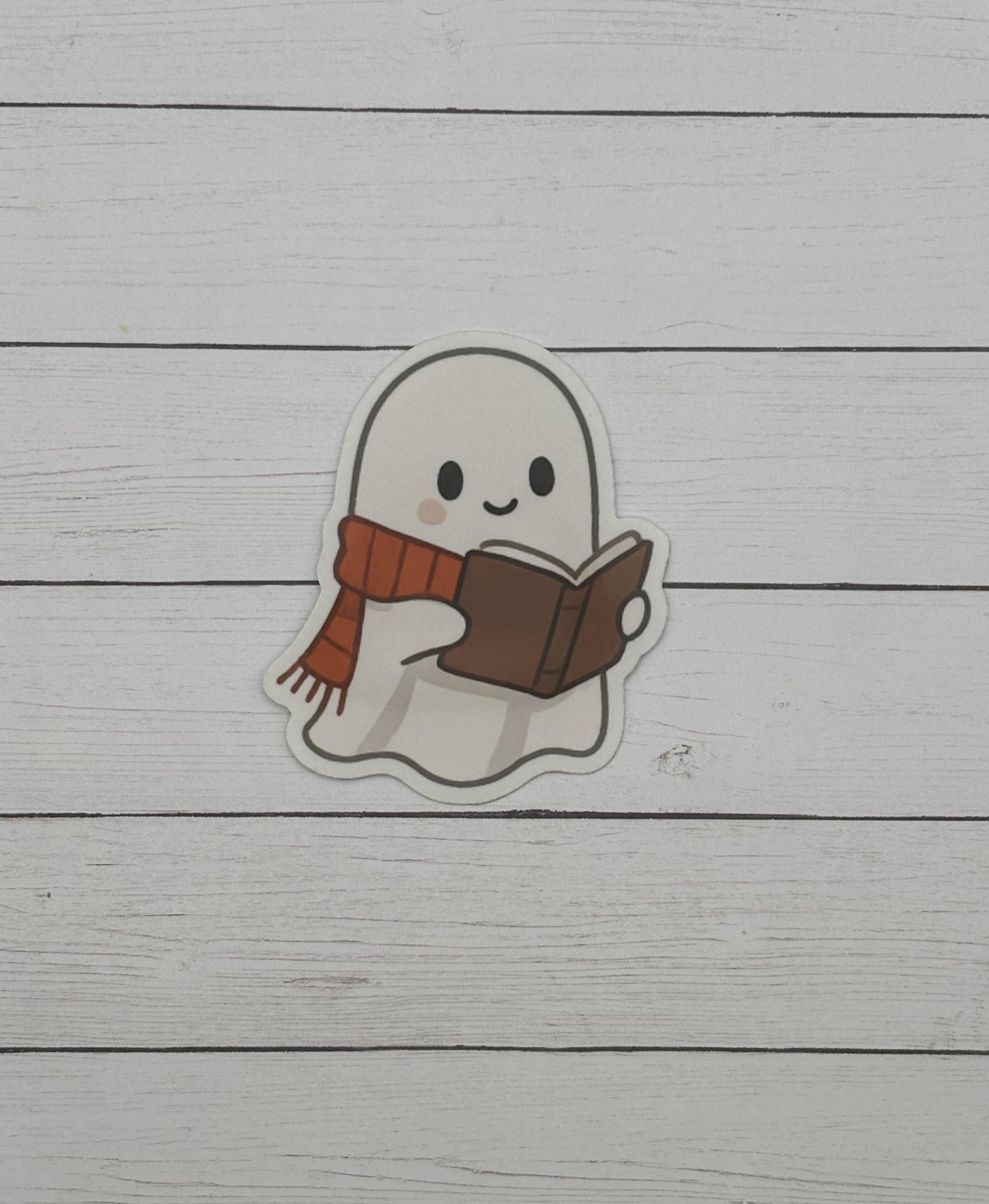 Ghost With Book Sticker | Ghost Sticker | Cute Ghost Sticker | Cute ...