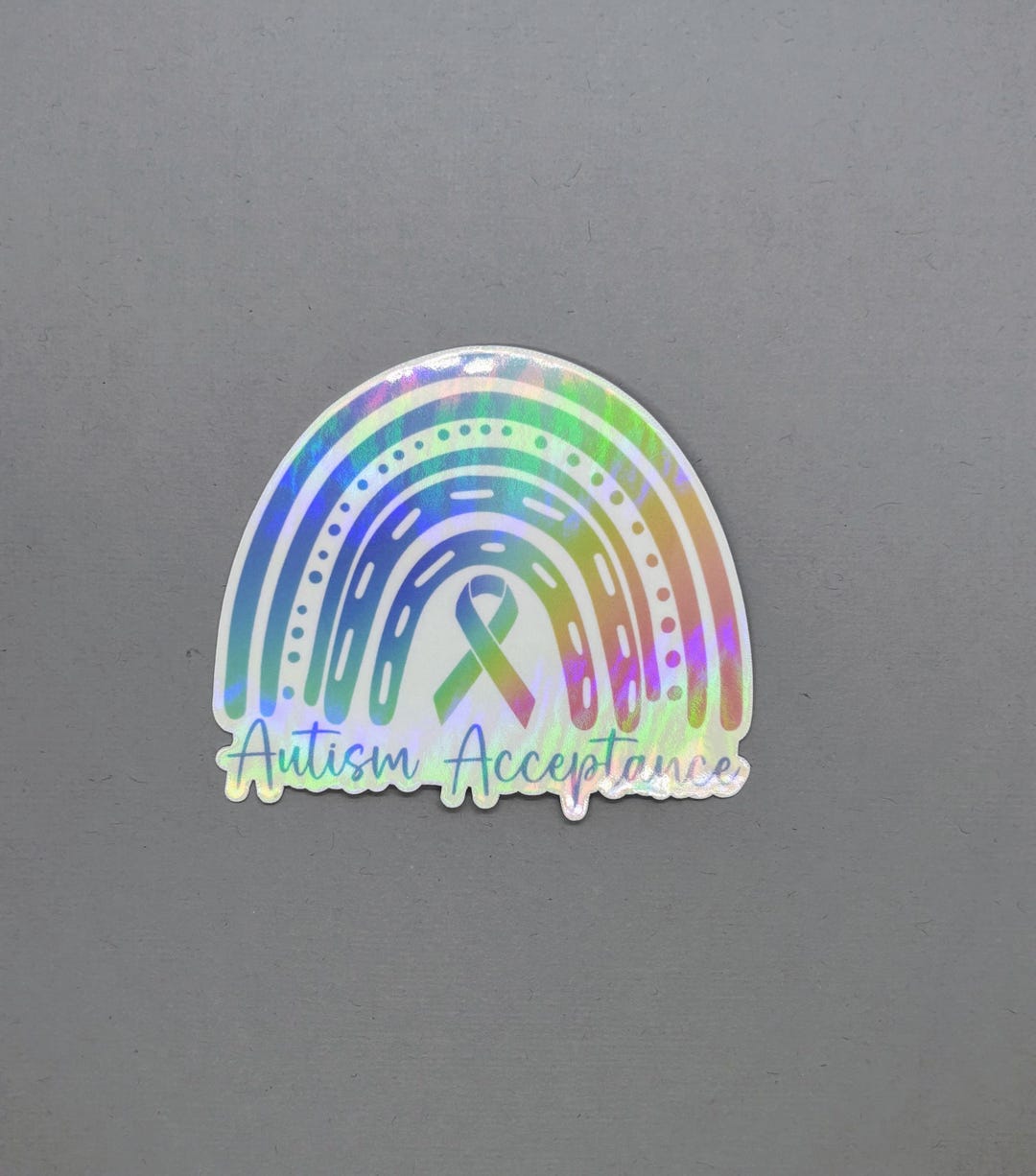 Autism Acceptance Rainbow With Ribbon Holographic Sticker | Autism ...