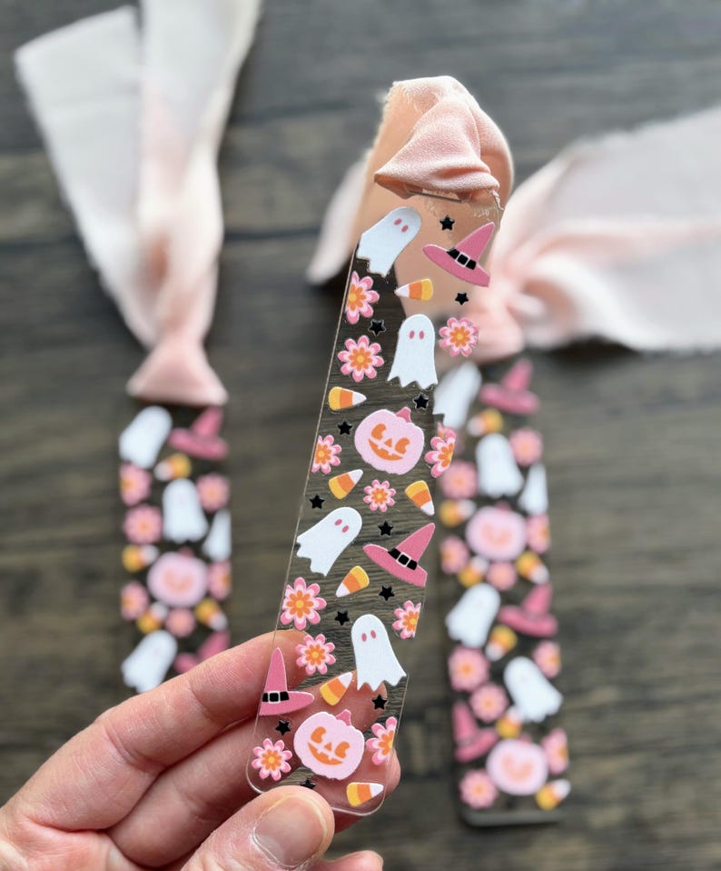 Pink Halloween Bookmark | Acrylic Bookmark | Ghost Bookmark | Gift for ...