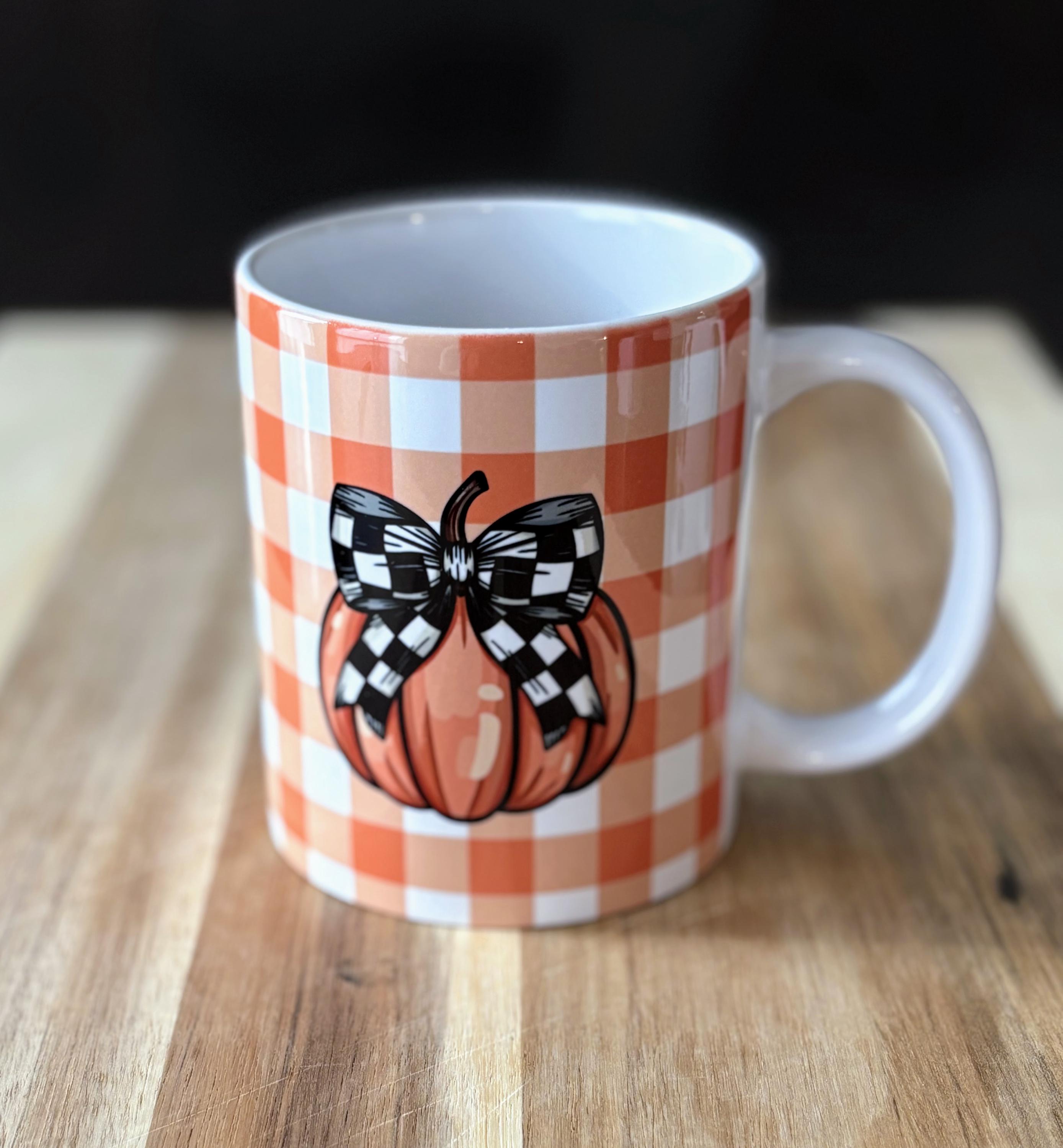 Hello Fall 12 Oz Coffee Mug Fall Coffee Mug Plaid Mug Fall Gift Pumpkin ...