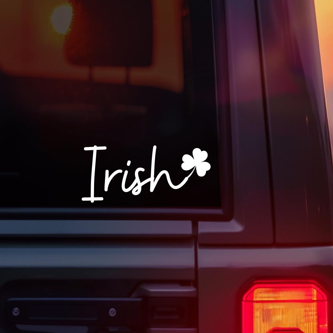 Irish With Shamrock - White Car Decal | Irish Decal | Irish Car Decal ...
