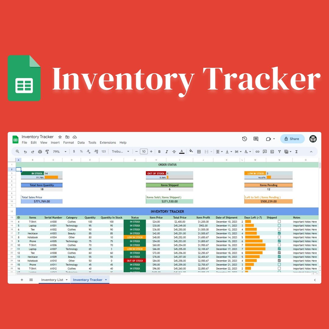 Inventory Tracker Spreadsheet Template Google Sheets - Etsy