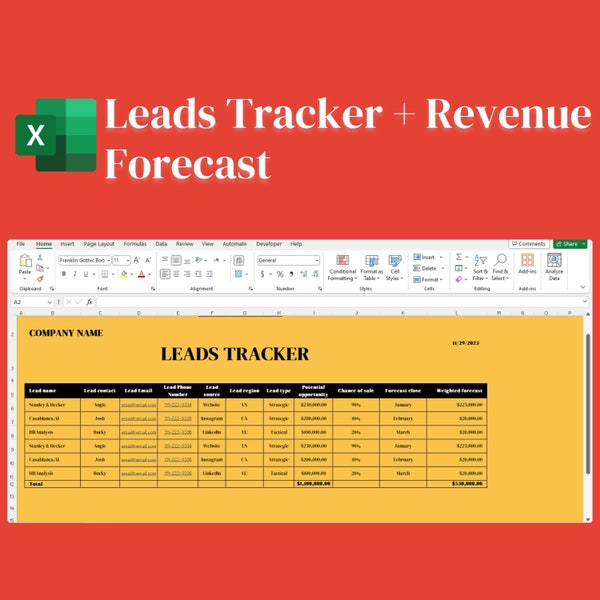 Lead Tracker Excel Template - Etsy