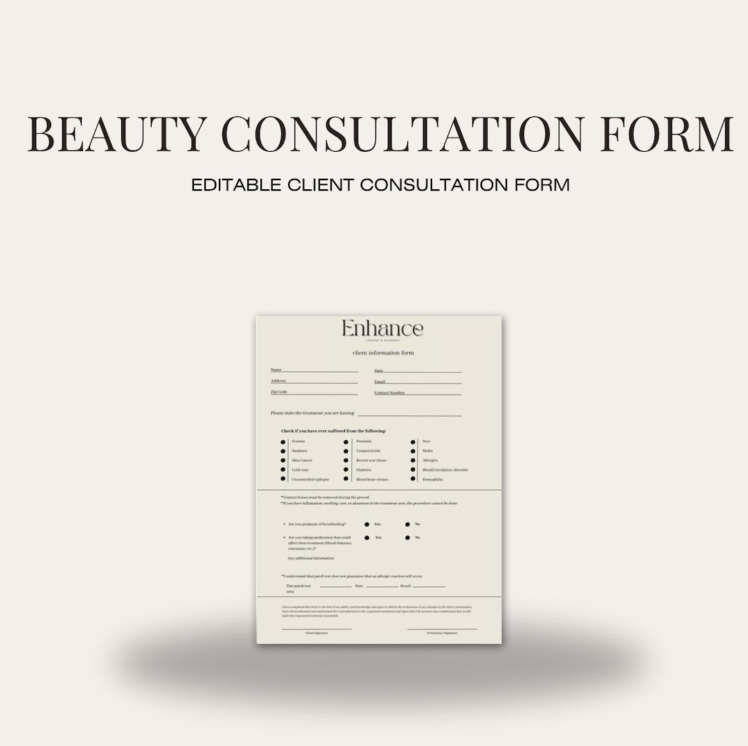 Editable Specialist BEAUTY CONSULTATION FORM | Canva Template - Etsy