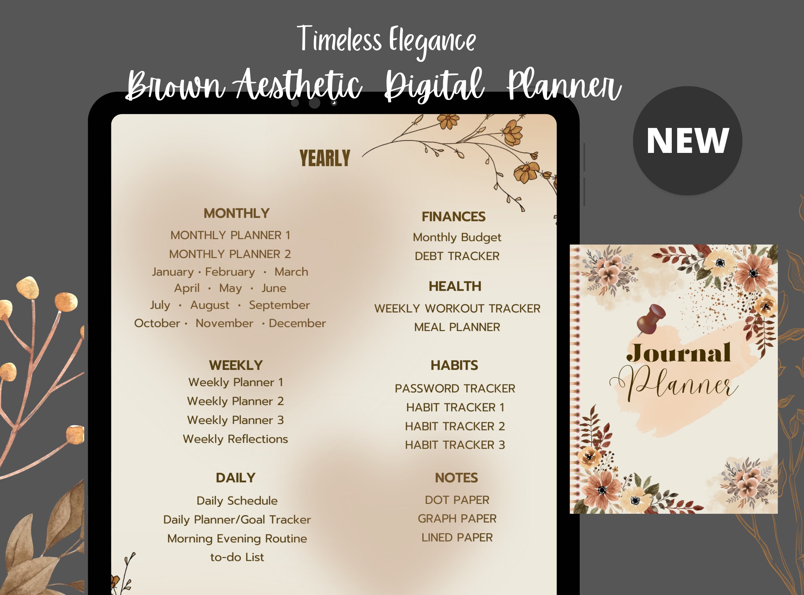 Brown Aesthetic Digital Planner 2024 | Undated Digital Planner ...
